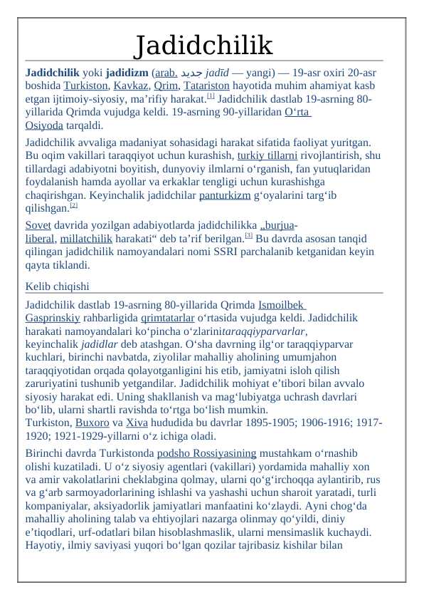 Jadidchilik va uning ma'nosi