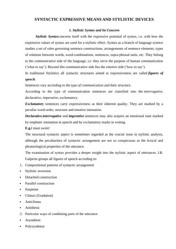 SYNTACTIC EXPRESSIVE MEANS AND STYLISTIC DEVICES