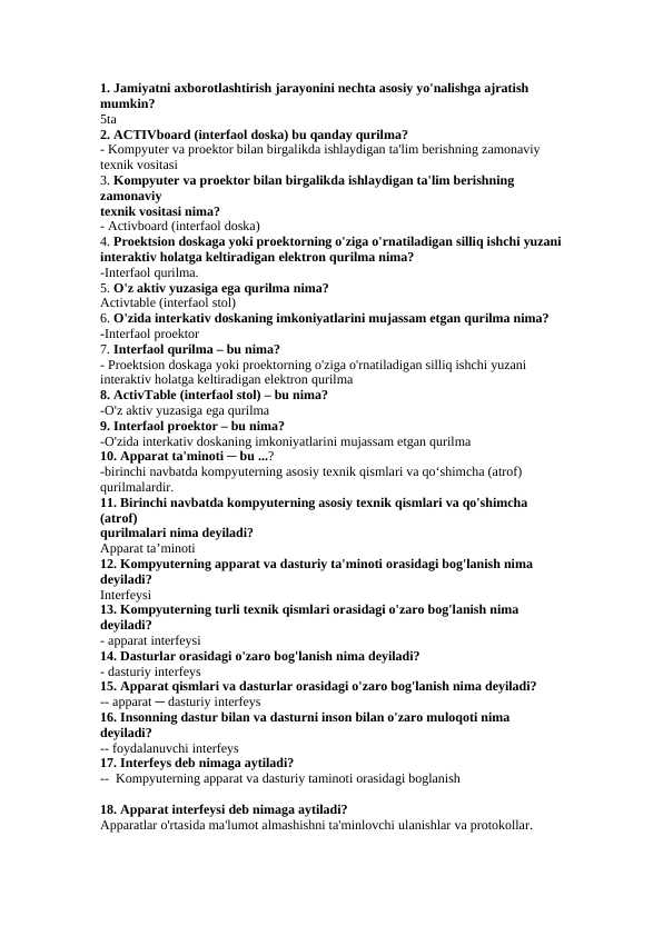 Informatikadan testlar