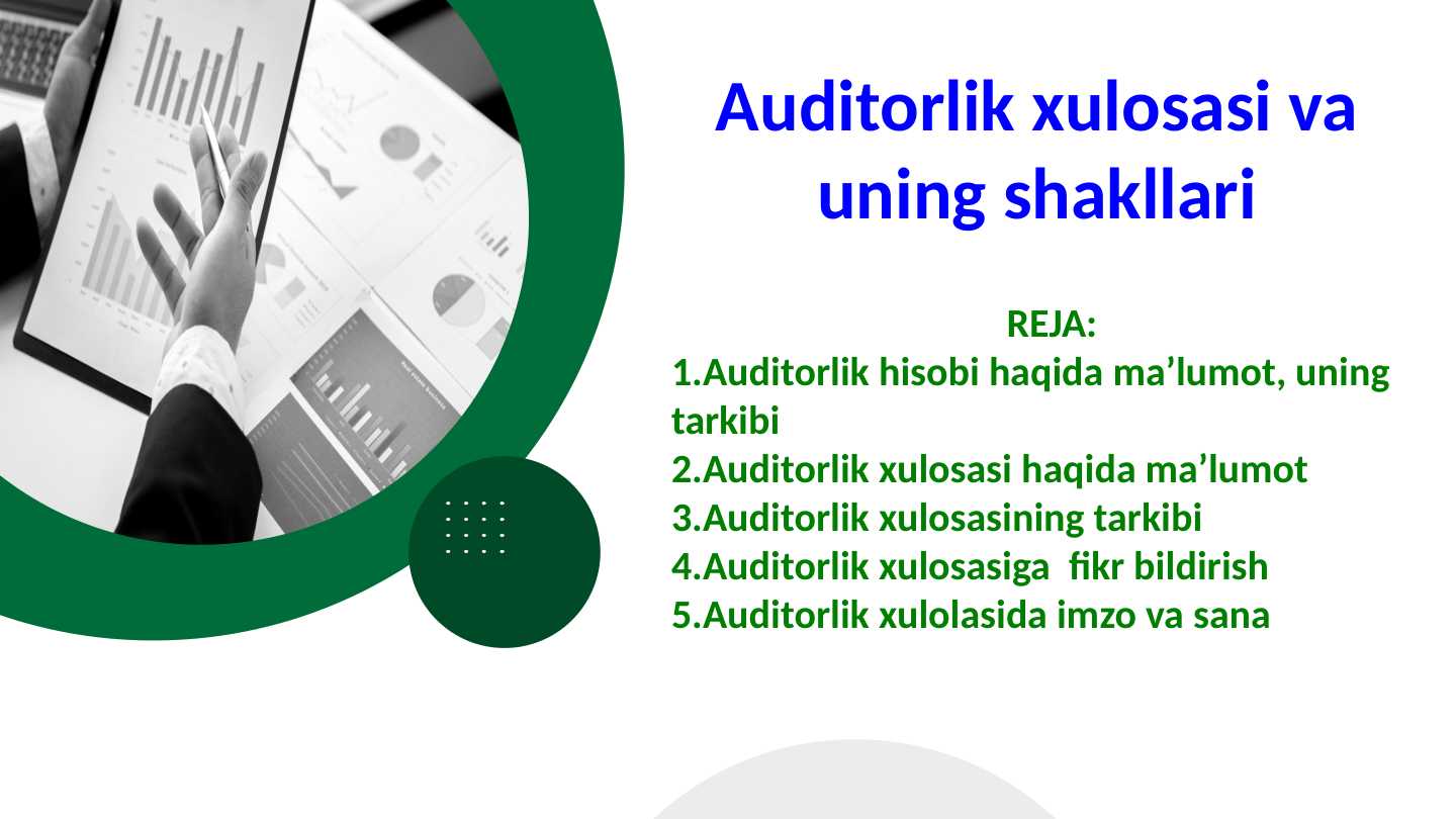 Auditorlik xulosasi va uning shakllari