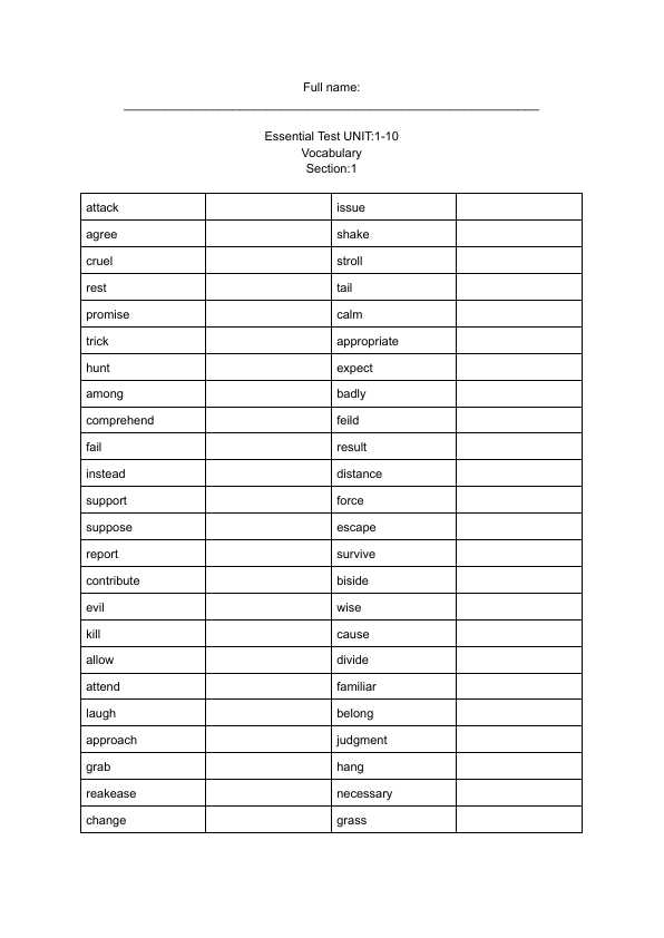 Essential 1 test Unit 1-10 +key || English