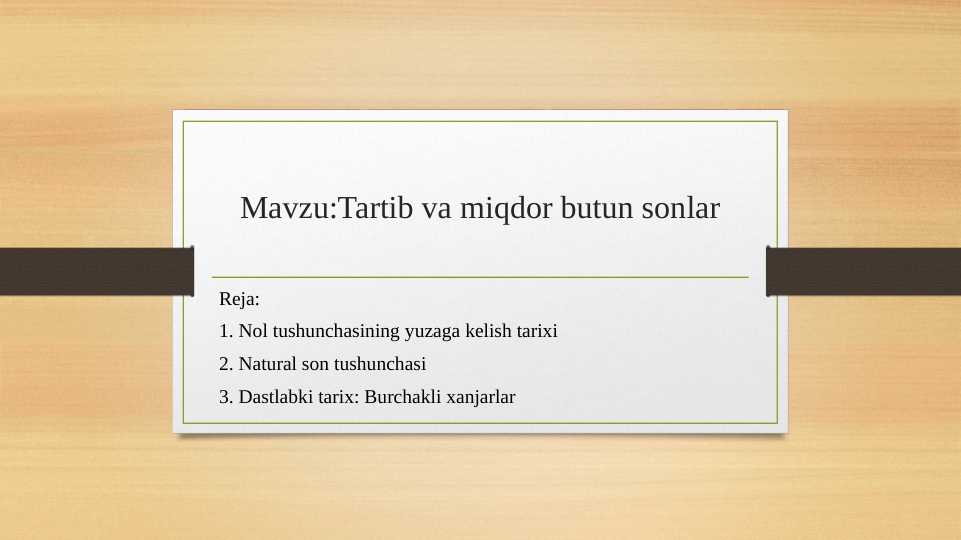 Tartib va miqdor butun sonlar slayd