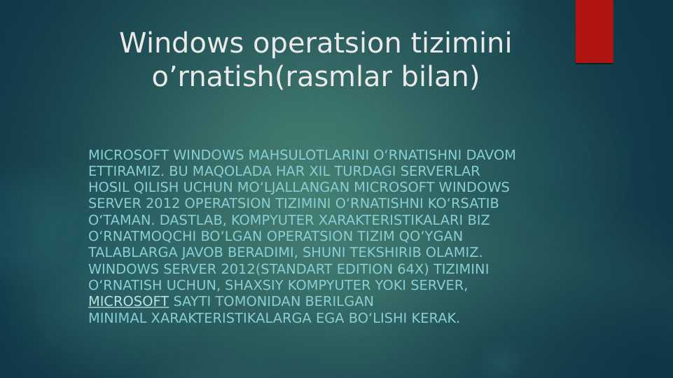 Windowsmlar operatsion tizimini o'rnatish