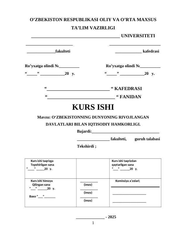 O‘ZBEKISTONNING DUNYONING RIVOJLANGAN DAVLATLARI BILAN IQTISODIY HAMKORLIGI
