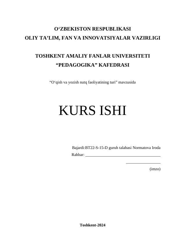 O‘qish va yozish nutq faoliyatining turi