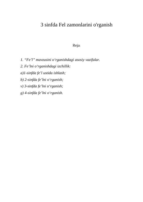 3-SINFDA FEL ZAMONLARINI O'RGANISH