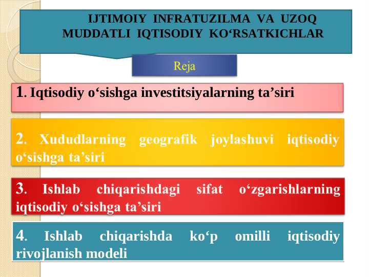 IJTIMOIY INFRATUZILMA VA UZOQ MUDDATLI IQTISODIY KO‘RSATKICHLAR pptx