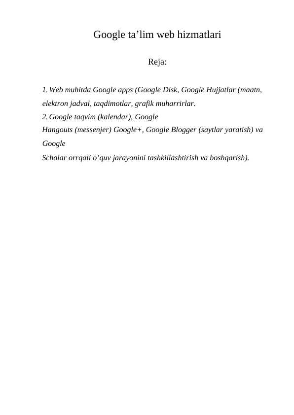 Google ta’lim web hizmatlari