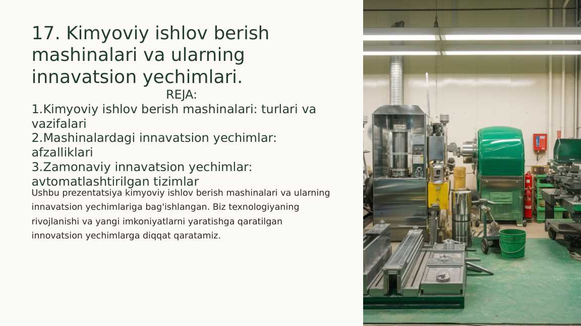 Kimyoviy ishlov berish mashinalari va ularning innavatsion yechimlari.