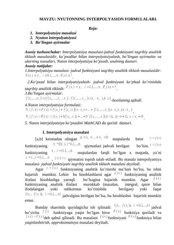 NYUTONNING INTERPOLYASION FORMULALARI