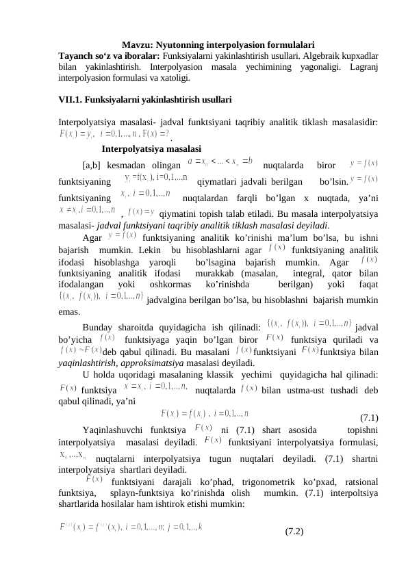 Nyutonning interpolyasion formulalari