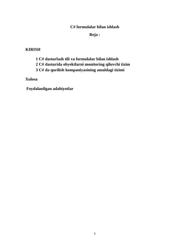 C# formulalar bilan ishlash