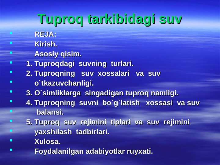 Tuproq tarkibidagi suv