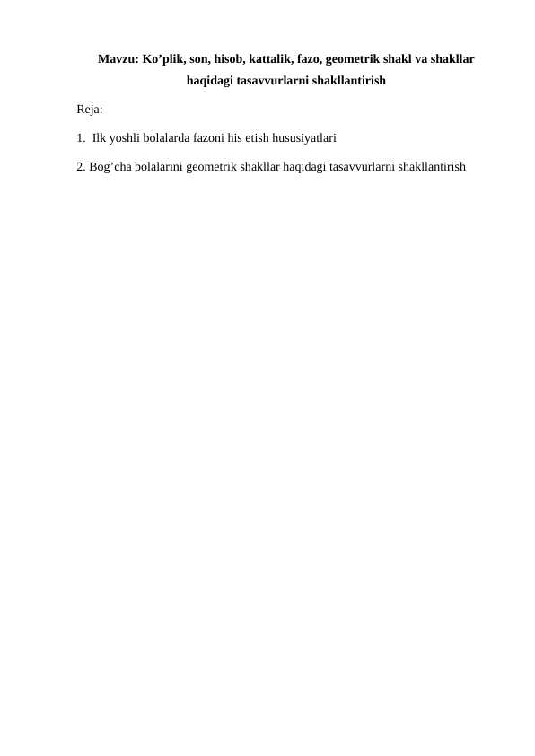 Ko’plik, son, hisob, kattalik, fazo, geometrik shakl va shakllar ...