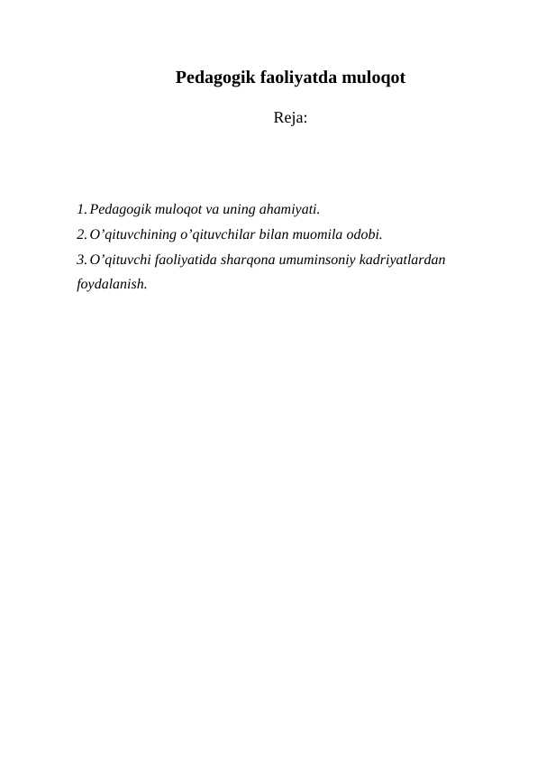 Pedagogik faoliyatda muloqot