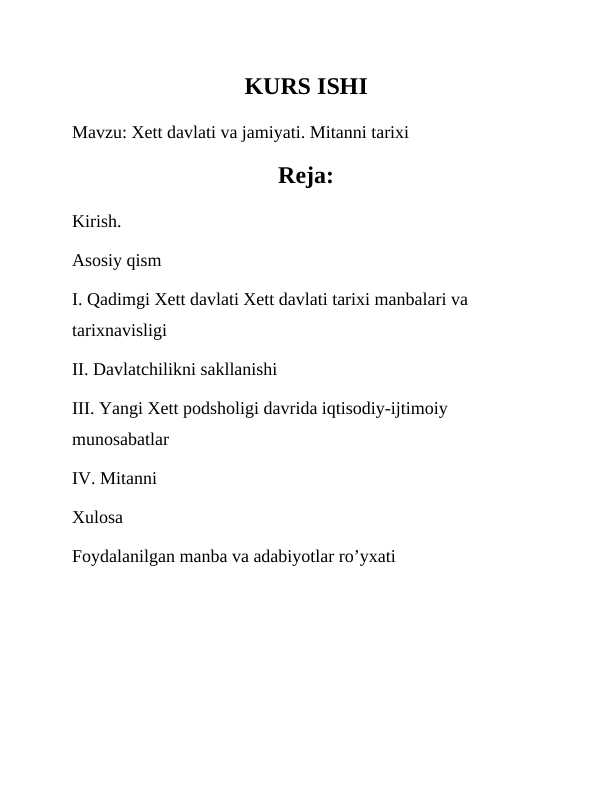 Xett davlati va jamiyati. Mitanni tarixi