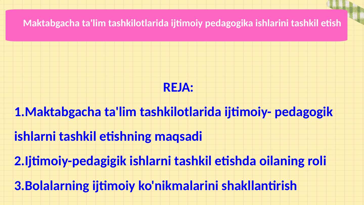 Maktabgacha ta'lim tashkilotlarida ijtimoiy pedagogika ishlarini ...