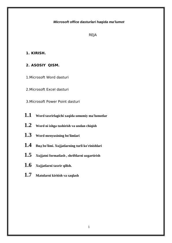 Microsoft office dasturlari haqida ma’lumot