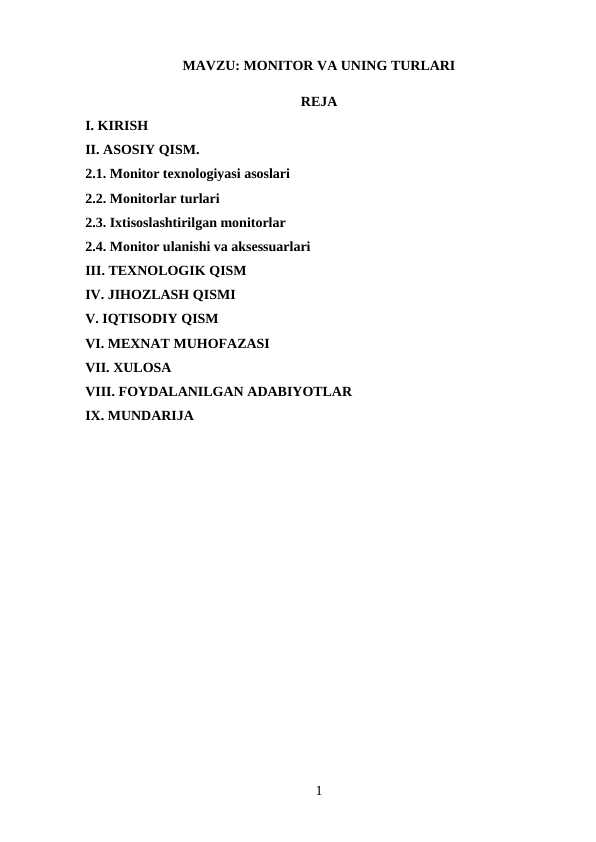 Monitor va uning turlari