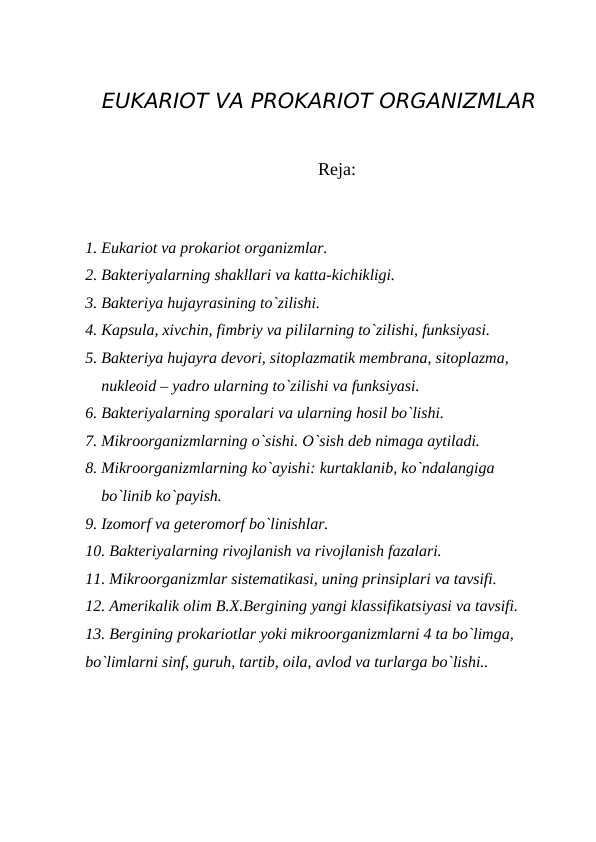 Eukariot va prokariot organizmlar