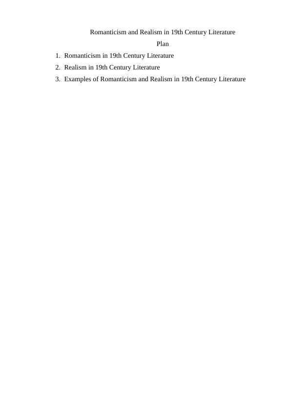 Romanticism and Realism in 19th Century Literature