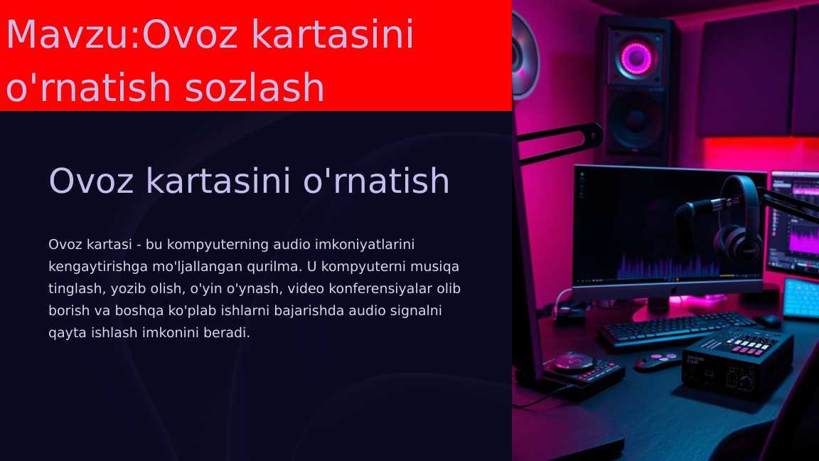 Ovoz kartasini o'rnatish sozlash