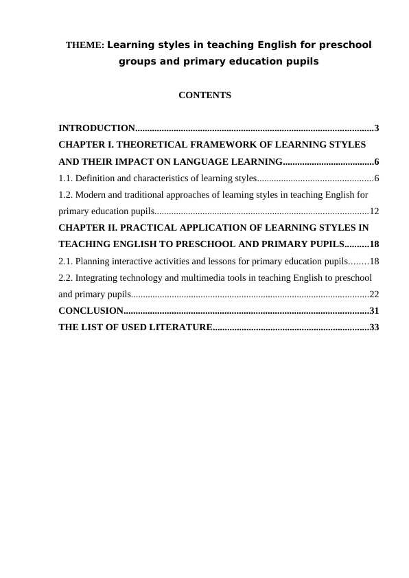 Learning styles in teaching English for preschool groups and primary ...