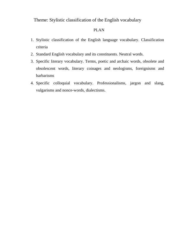 Stylistic classification of the English vocabulary