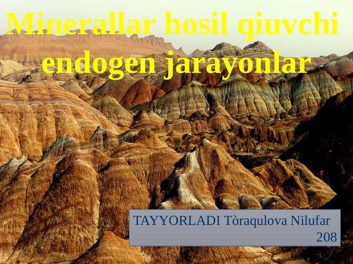 Minerallar hosil qiuvchi endogen jarayonlar