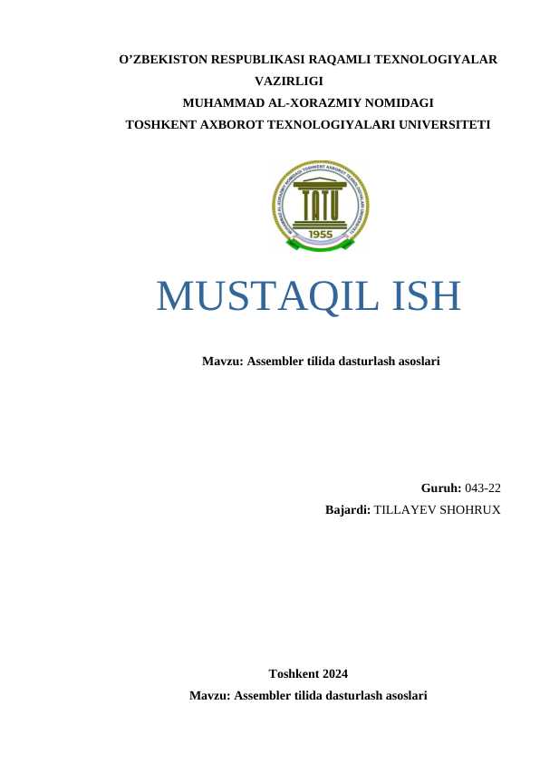 Аssembler tilida dasturlash asoslari.