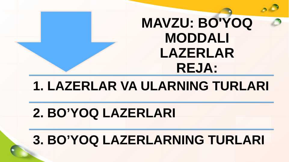 BO'YOQ MODDALI LAZERLAR