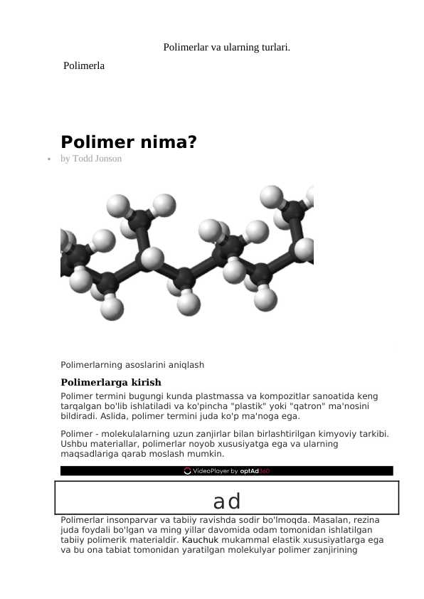 Polimerlar va ularning turlari.