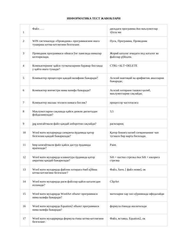 Informatika test javoblari bilan.