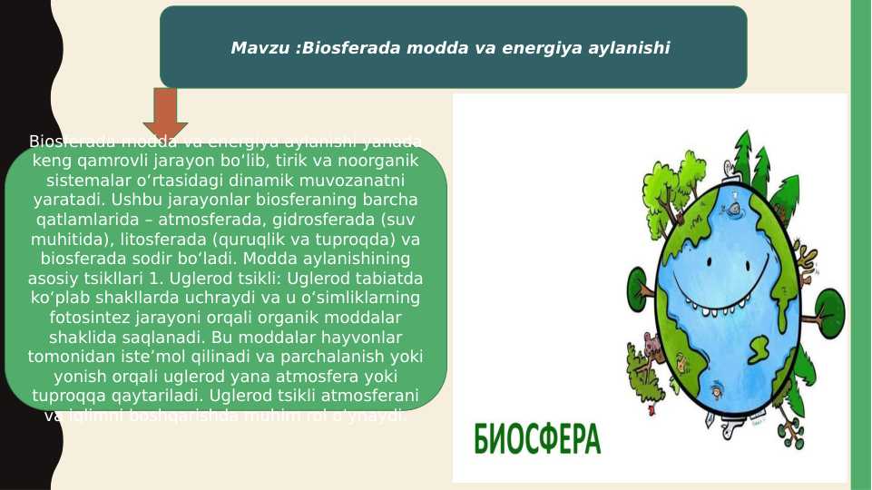 Biosferada modda va energiya aylanishi