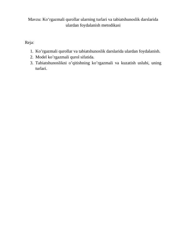 Ko‘rgazmali qurollar ularning turlari va tabiatshunoslik darslarida ...