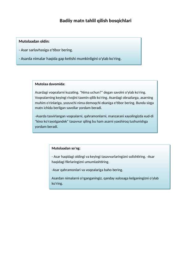 Badiiy matn tahlil qilish bosqichlari