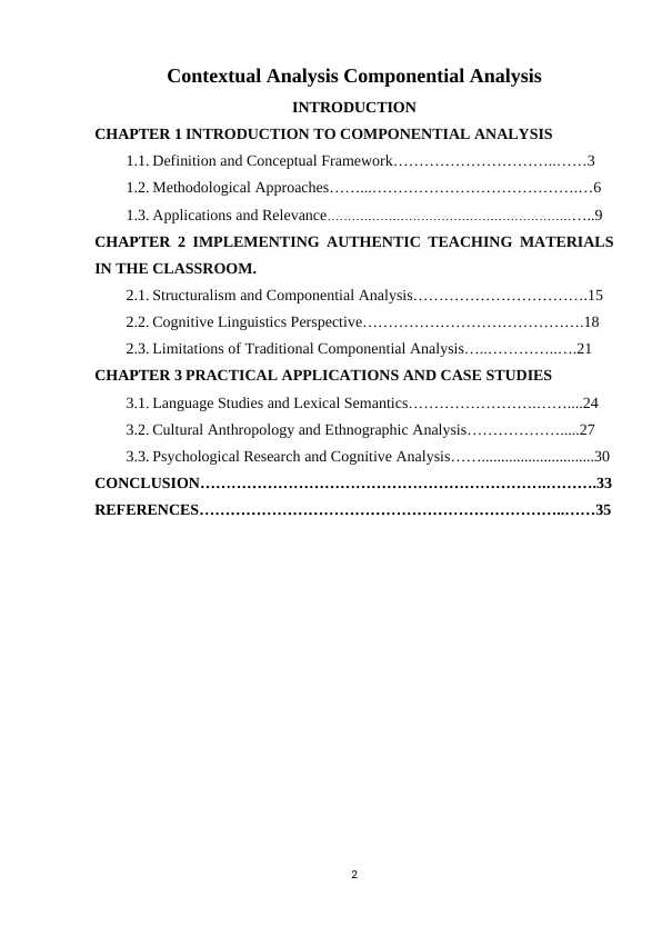 Contextual Analysis Componential Analysis