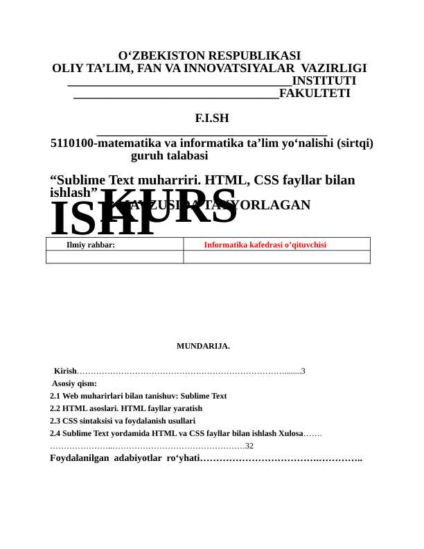 Sublime Text muharriri. HTML, CSS fayllar bilan ishlash
