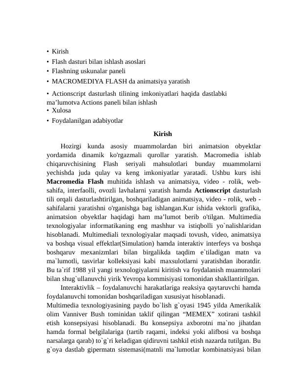 MACROMEDIYA FLASH da animatsiya yaratish