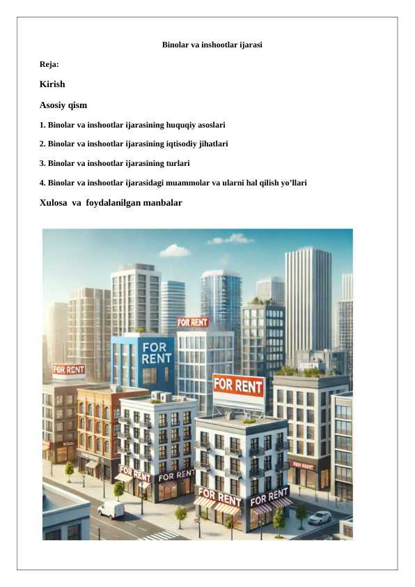 Binolar va inshootlar ijarasi