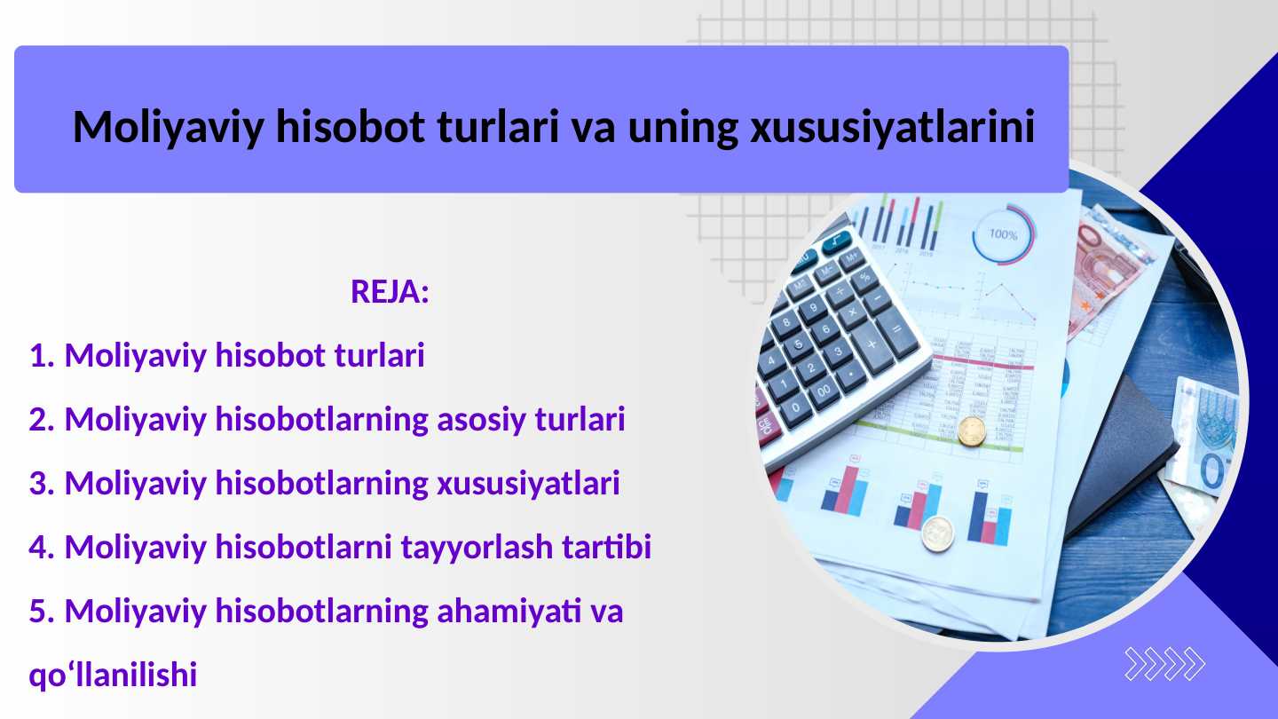 Moliyaviy hisobot turlari va uning xususiyatlarini