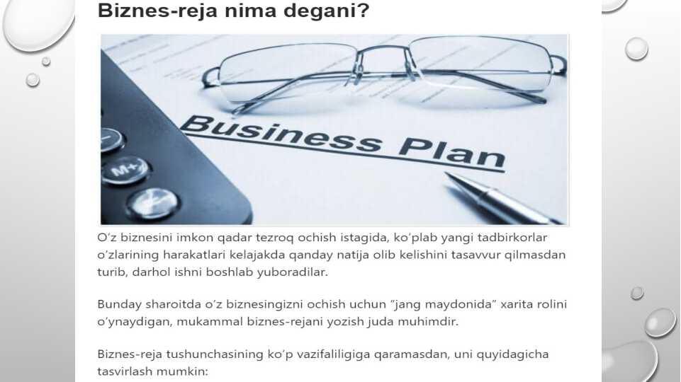 Biznes reja nima degani?