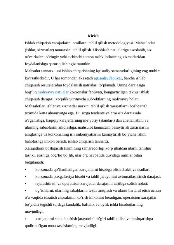 Xarajatlarni umumiy hajmi va ularni asosiy elementlar bo’yicha baholash ...