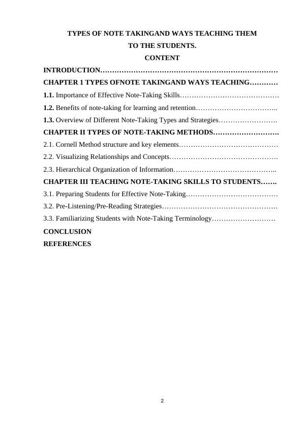 TYPES OF NOTE TAKINGAND WAYS TEACHING THEM TO THE STUDENT
