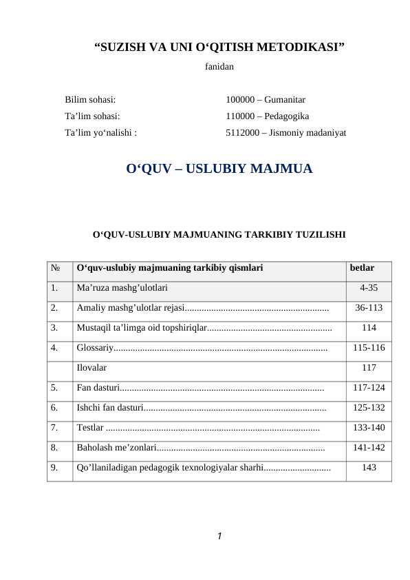 SUZISH VA UNI O‘QITISH METODIKASI
