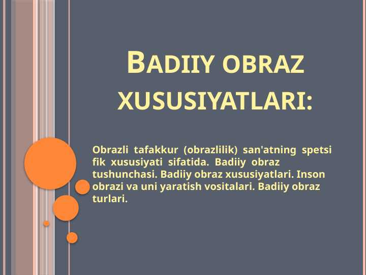 Badiiy obraz xususiyatlari