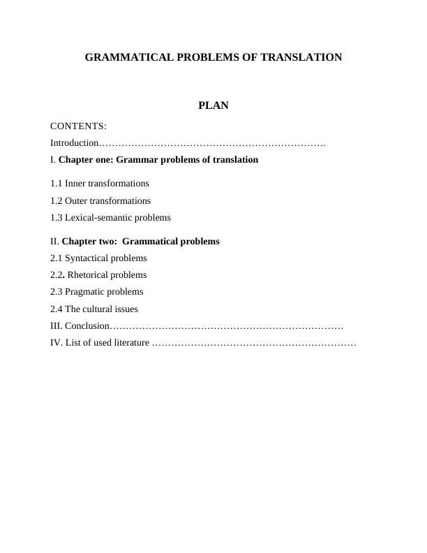 GRAMMATICAL PROBLEMS OF TRANSLATION