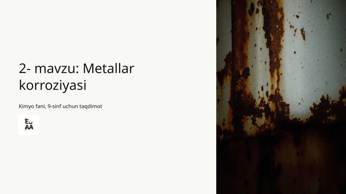 Metallar korroziyasi Kimyo fani, 9-sinf uchun taqdimot