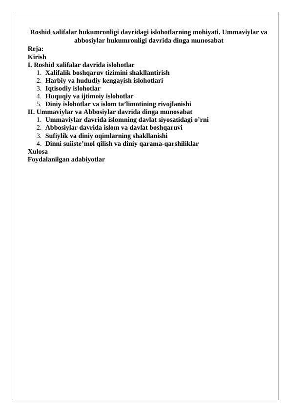 Roshid xalifalar hukumronligi davridagi islohotlarning mohiyati ...