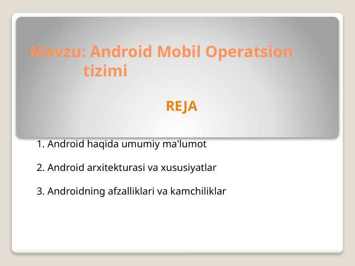 Android Mobil Operatsion tizimi